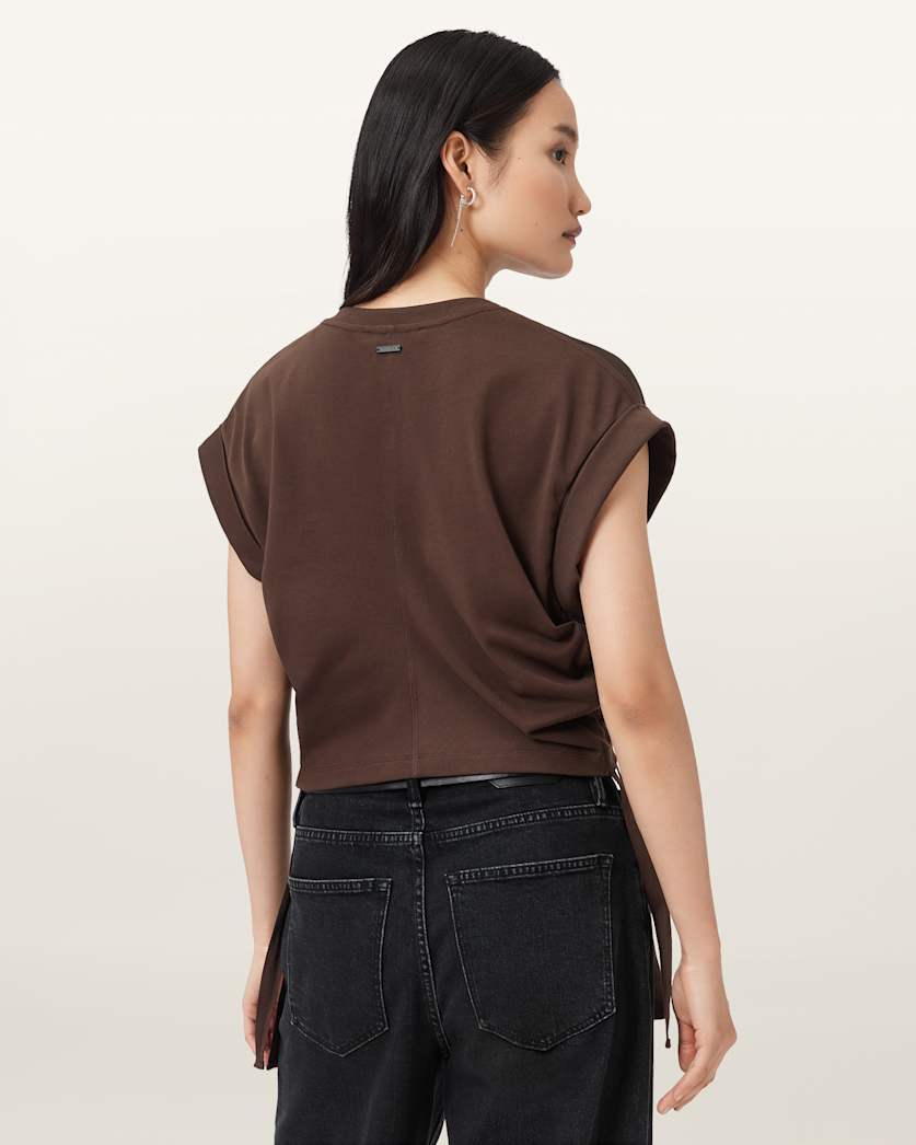 Mira Cropped Satin Drawcord T-Shirt TORTE BROWN | ALLSAINTS US